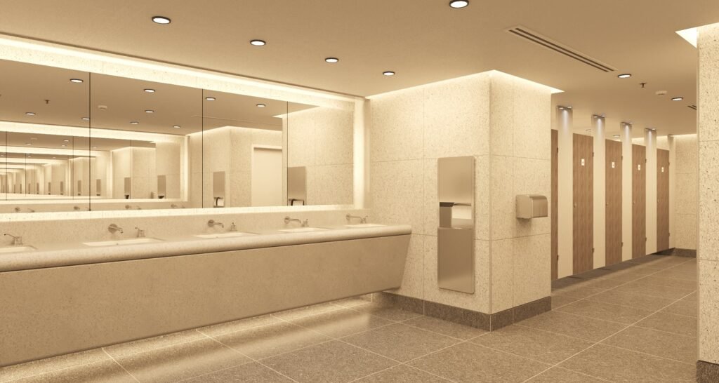 Elegant Wash Area of Ahmedabad Airport: A 3D Interior Rendering of ...