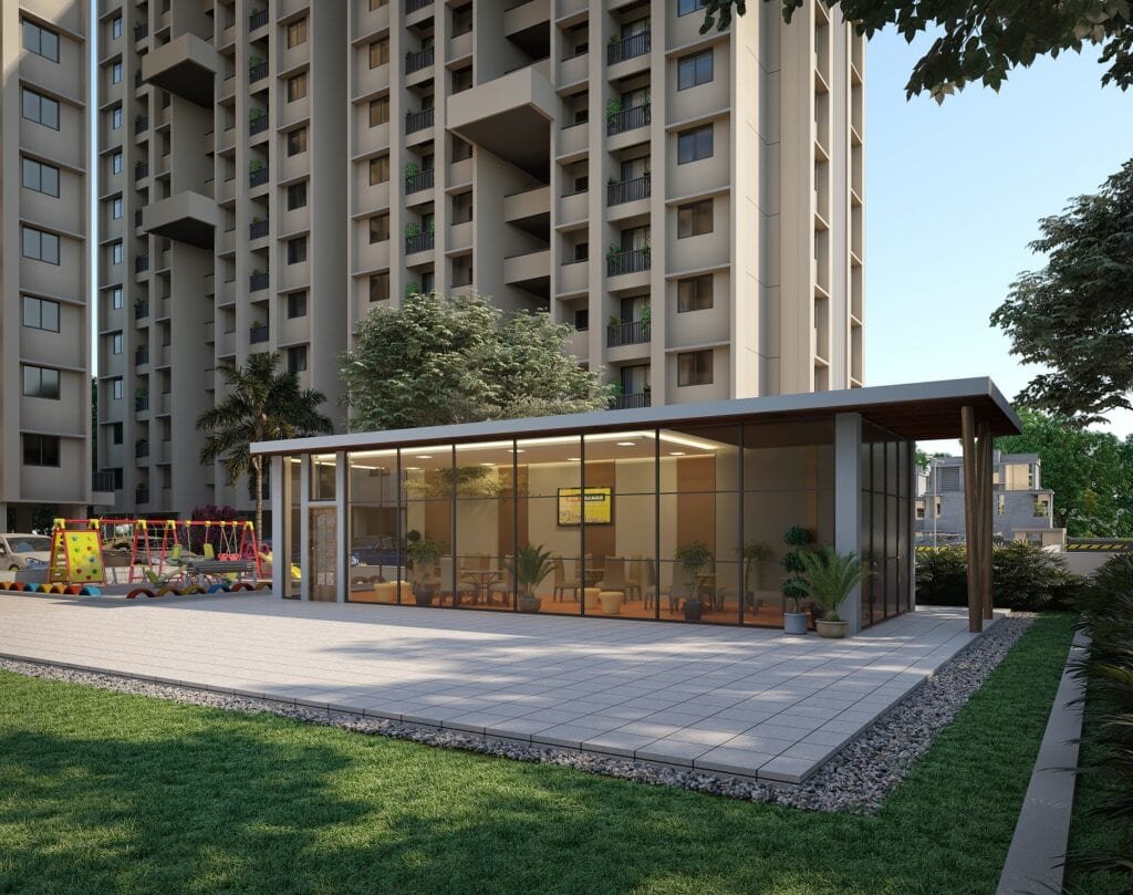 Clubhouse View of High Rise Residential Building | Exterior Rendering ...