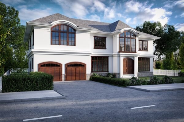 Elegant 3D Exterior Rendering of a Stoneham House – Front View Showcase ...