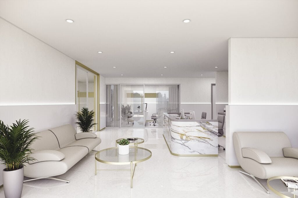 Elegant Dental Clinic Reception | Chicago Interior 3D Rendering ...
