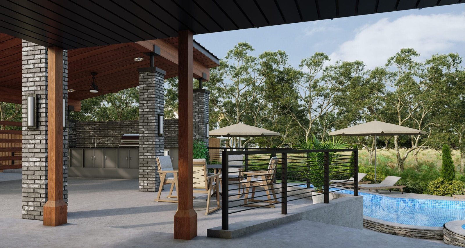 Modern House Backside with Pool | Luxury Exterior Rendering ...