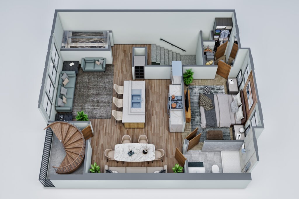 Design Excellence: Three-Story Second Floor 3D Floor Plan – Architectural Visualization 3D ...